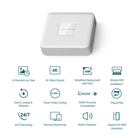 TP-LINK VIGI 4 Channel PoE+ Network Video Recorder | Marsietis.lt