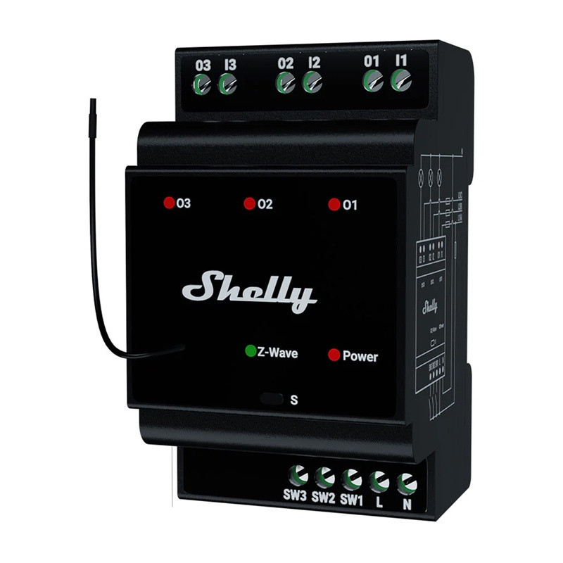Shelly Qubino Wave Pro 3 Z-Wave 3 channel DIN rail relay | Marsietis.lt