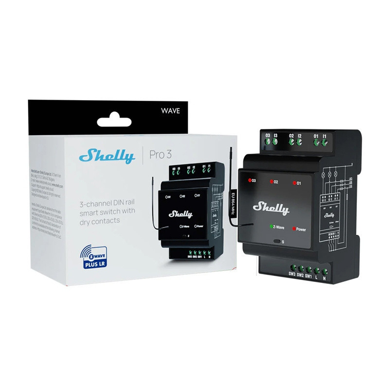 Shelly Qubino Wave Pro 3 Z-Wave 3 channel DIN rail relay | Marsietis.lt