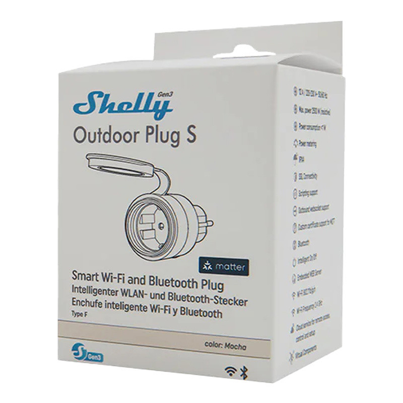 „Shelly Plug S MTR Gen3 IP44“ 12A išmanusis lauko lizdas | Marsietis.lt