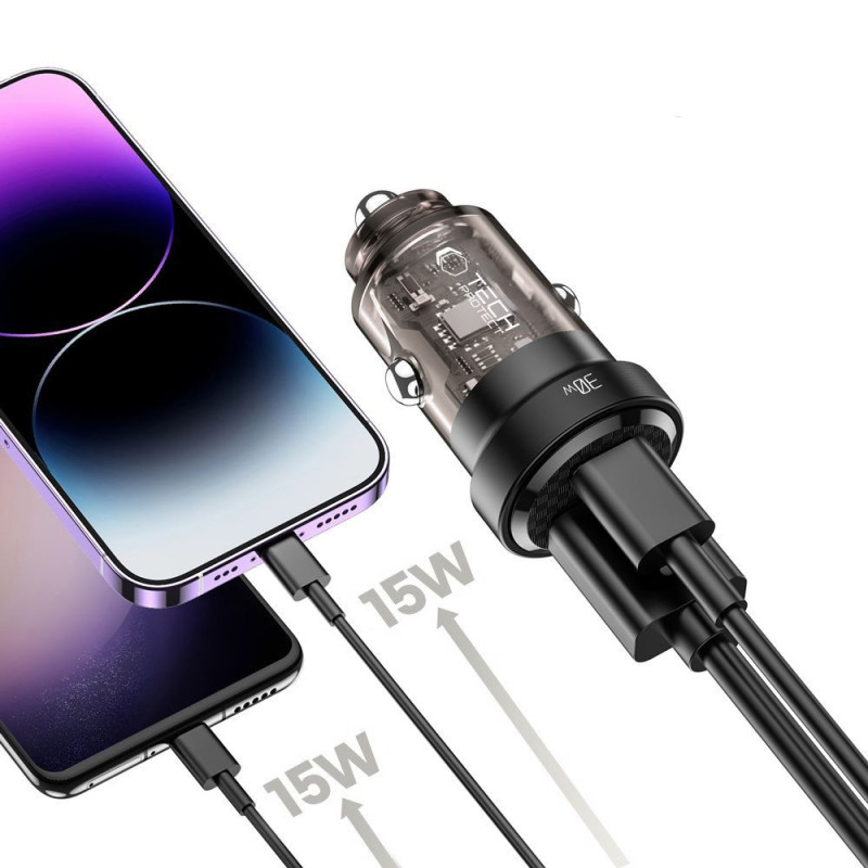 Tech-Protect CC30W automobilinis įkroviklis USB-C PD 30W USB-A QC 3.0 ...