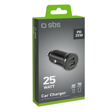 SBS TECRPD25W Car Charger 25W USB-A USB-C with Power Delivery - Black ...