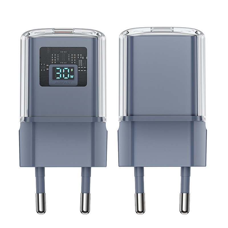 Acefast A53 PD 30W GaN USB-C įkroviklis su ekranu - pilka | Marsietis.lt