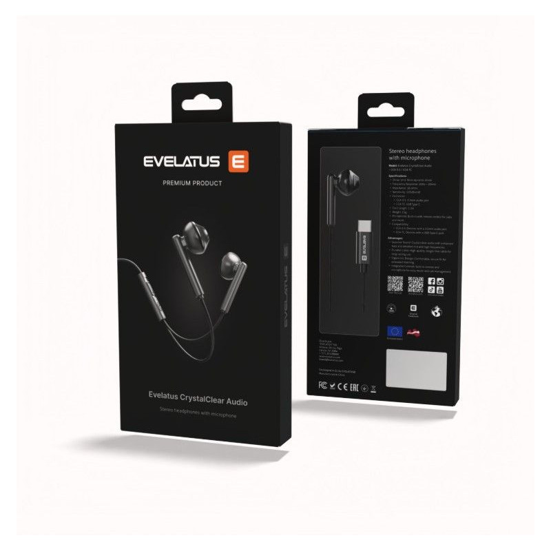 „Evelatus Crystal Clear Audio“ ausinės su C tipo ryšiu ir mikrofonu CCA ...