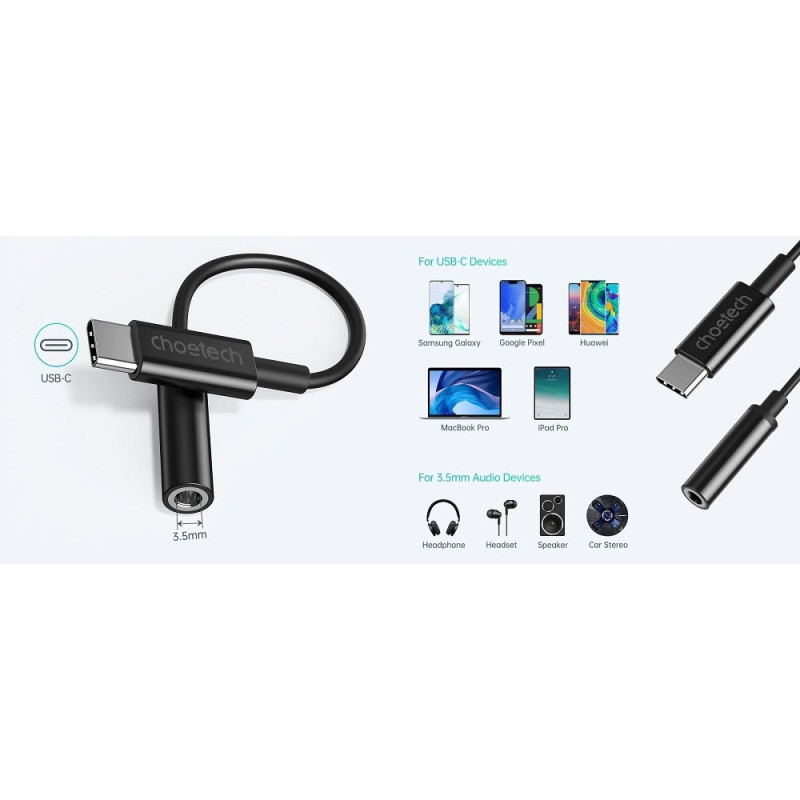Adapteris CHOETECH USB Type-C M - ausinių jungtis 3.5mm F | Marsietis.lt