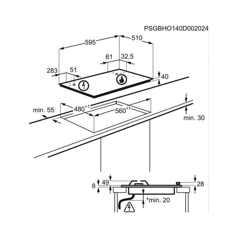 Įmontuojama dujinė viryklė „Electrolux EGS6436RK“, juoda, 4 zonos ...