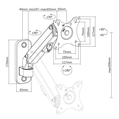 Maclean monitor wall mount, 17-27 , 7kg max, gas spring, MC-458 ...