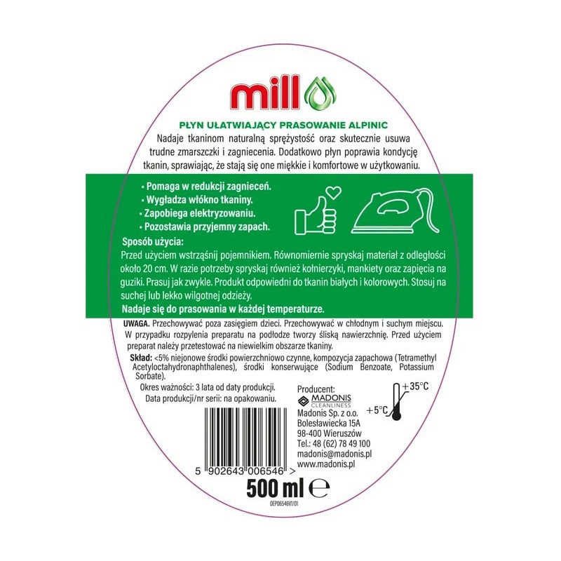 Mill ALPINIC Ironing Aid Liquid Spray 500 ml | Marsietis.lt