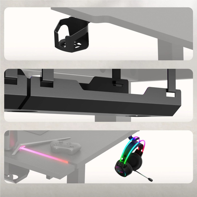 Huzaro Hero 8.7 RGB elektrinis žaidimų stalas – juodas | Marsietis.lt
