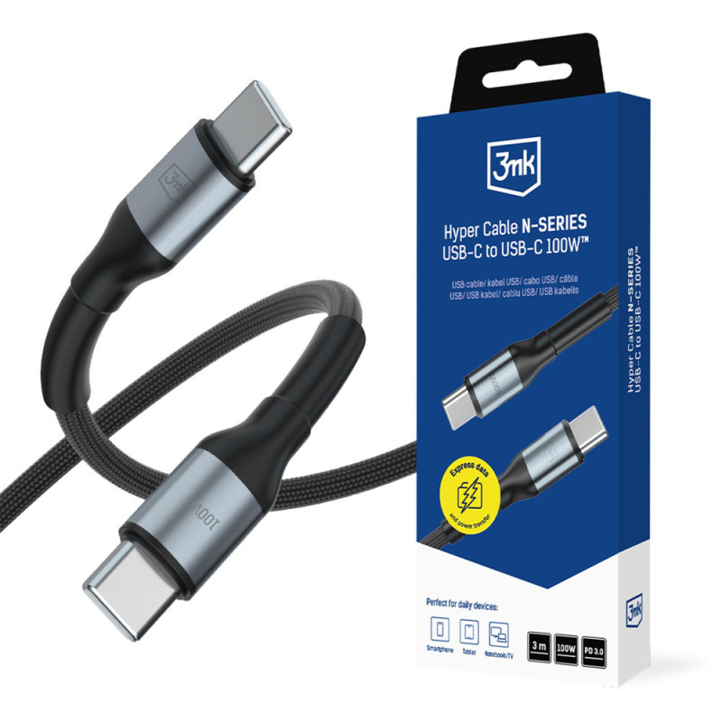 3mk Hyper Cable N-SERIES USB-C USB-C 3m PD 3.0 QC 3.0 20V 5A 100W ...